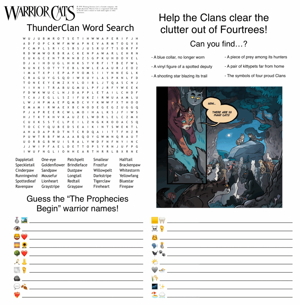 New The Prophecies Begin activity sheet | Warrior Cats